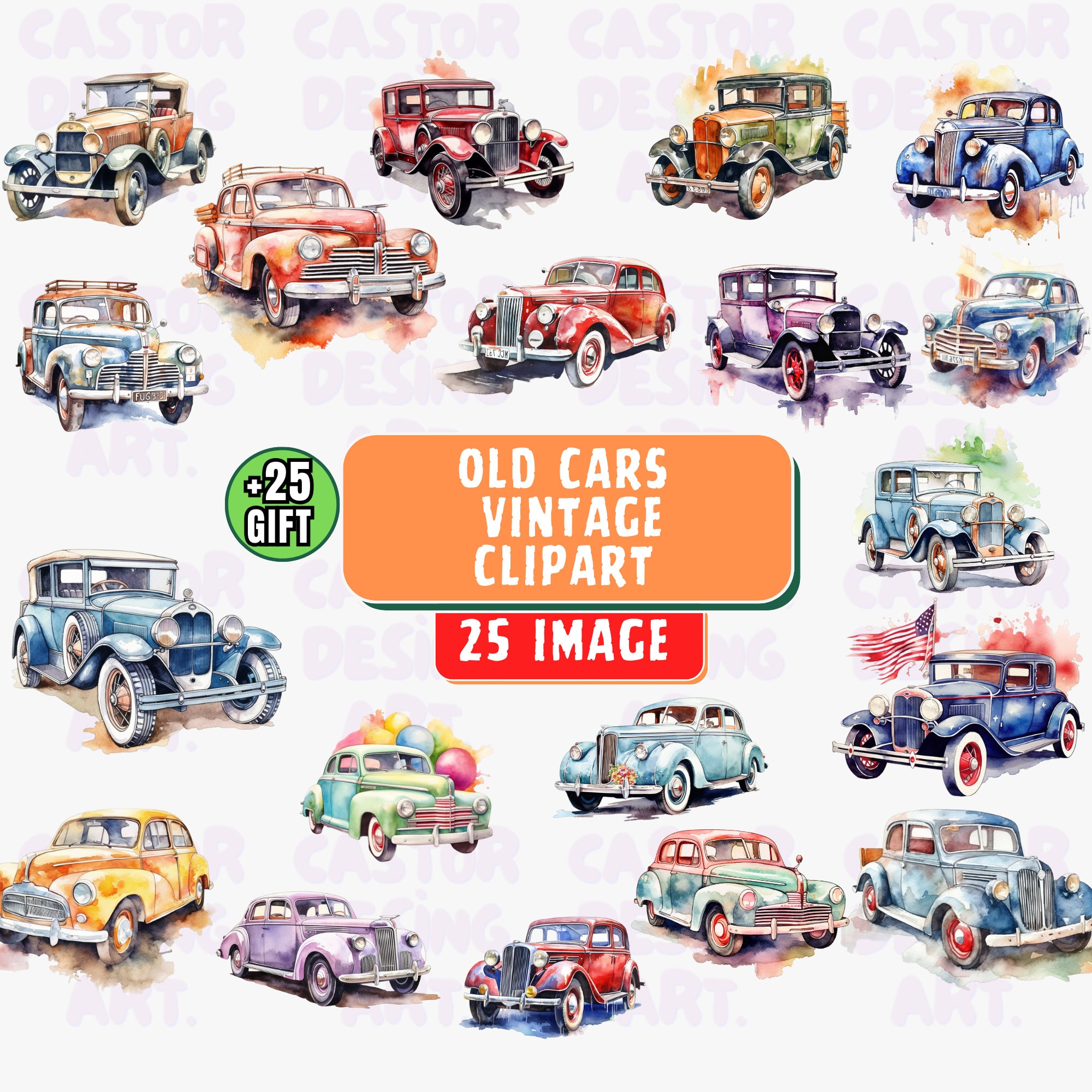 Vintage Cars Clipart Printable Illustration, Antique Old Rusty Cars ...
