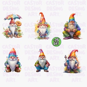 Rainbow Ggome Watercolor Clipart, Fantasy Gnome Art for Digital ...