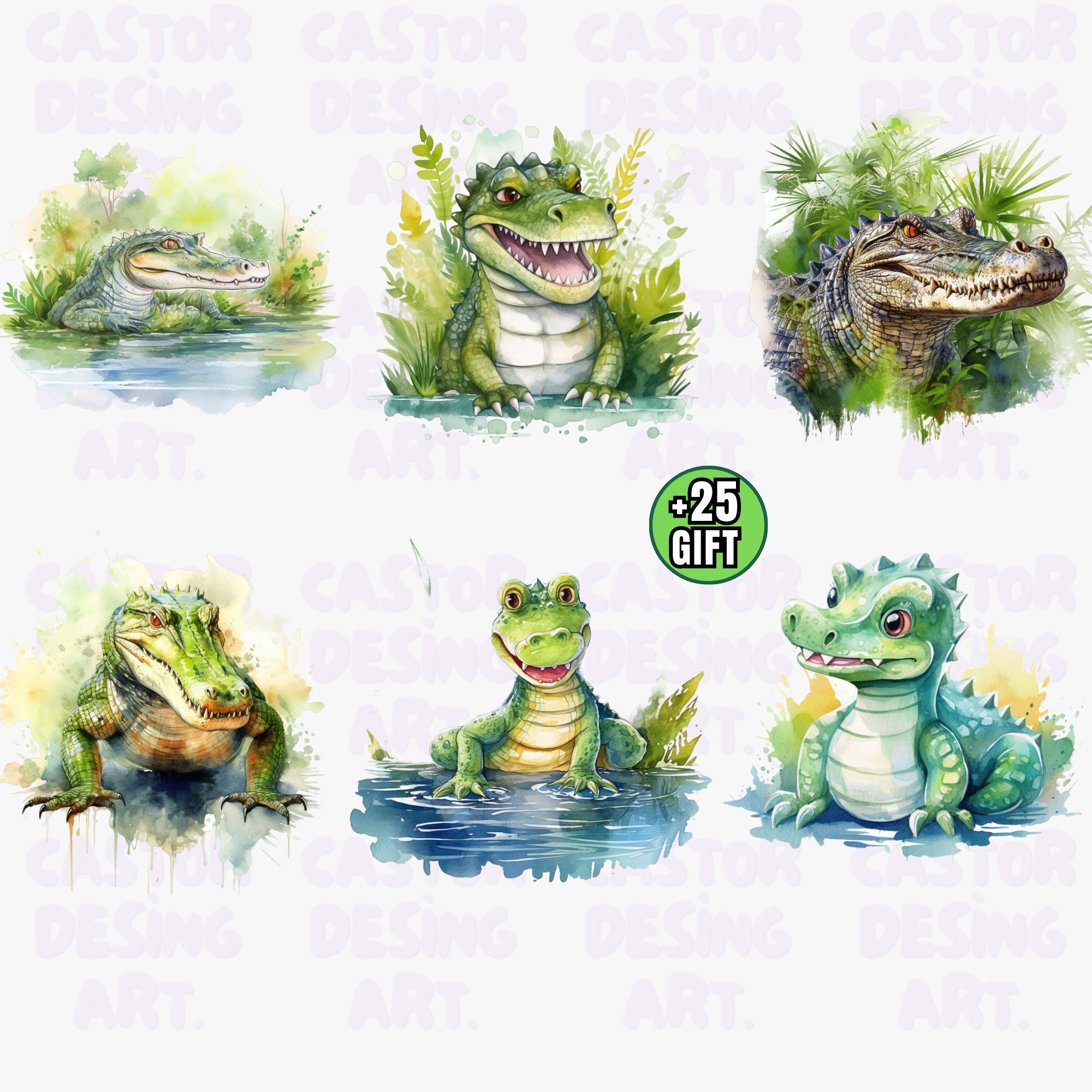 Watercolor in the Sea Alligator Clipart, Animal Wall Art, Nursery ...