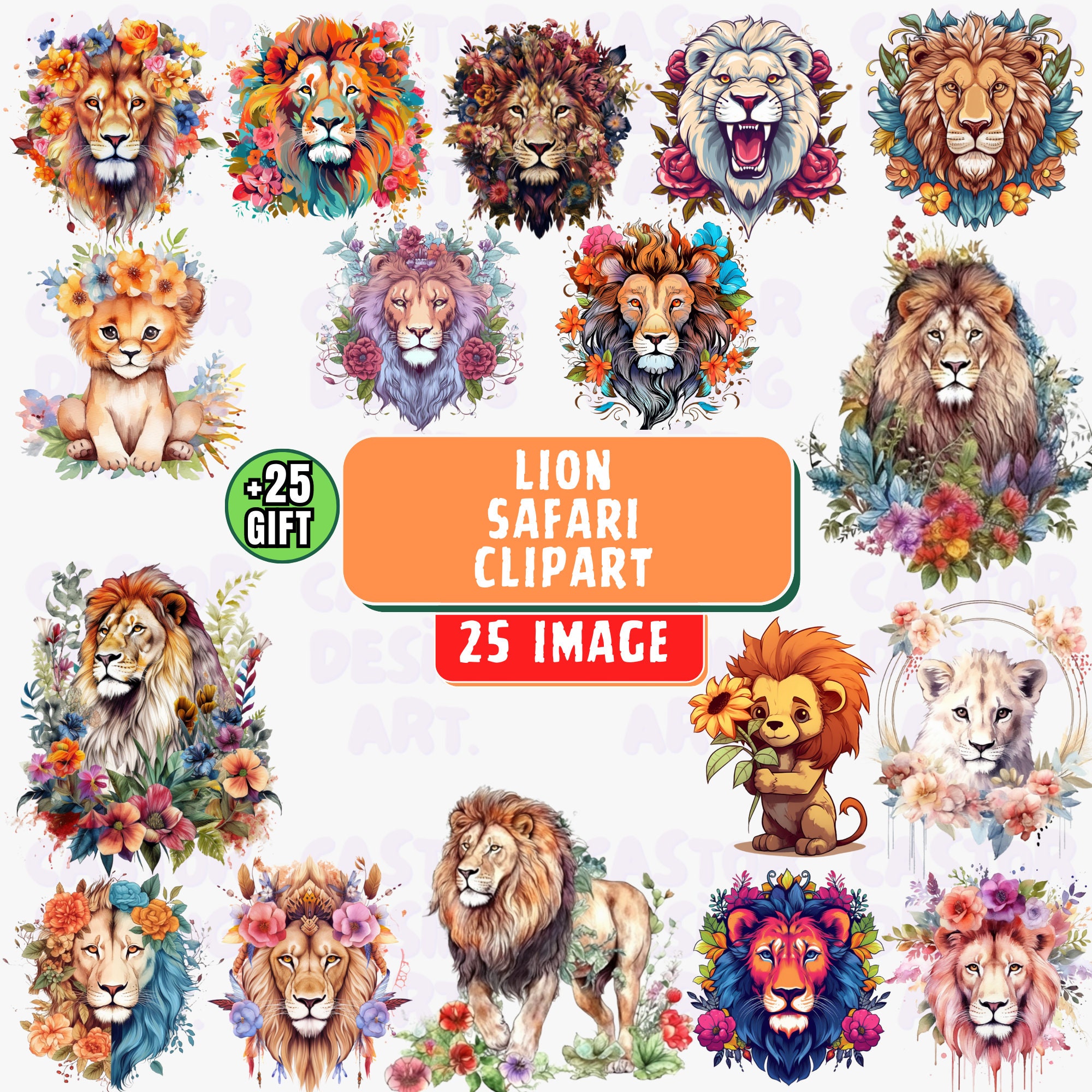 Lions Watercolor Clipart Bundle, Lion Safari Images, Animal Graphics ...