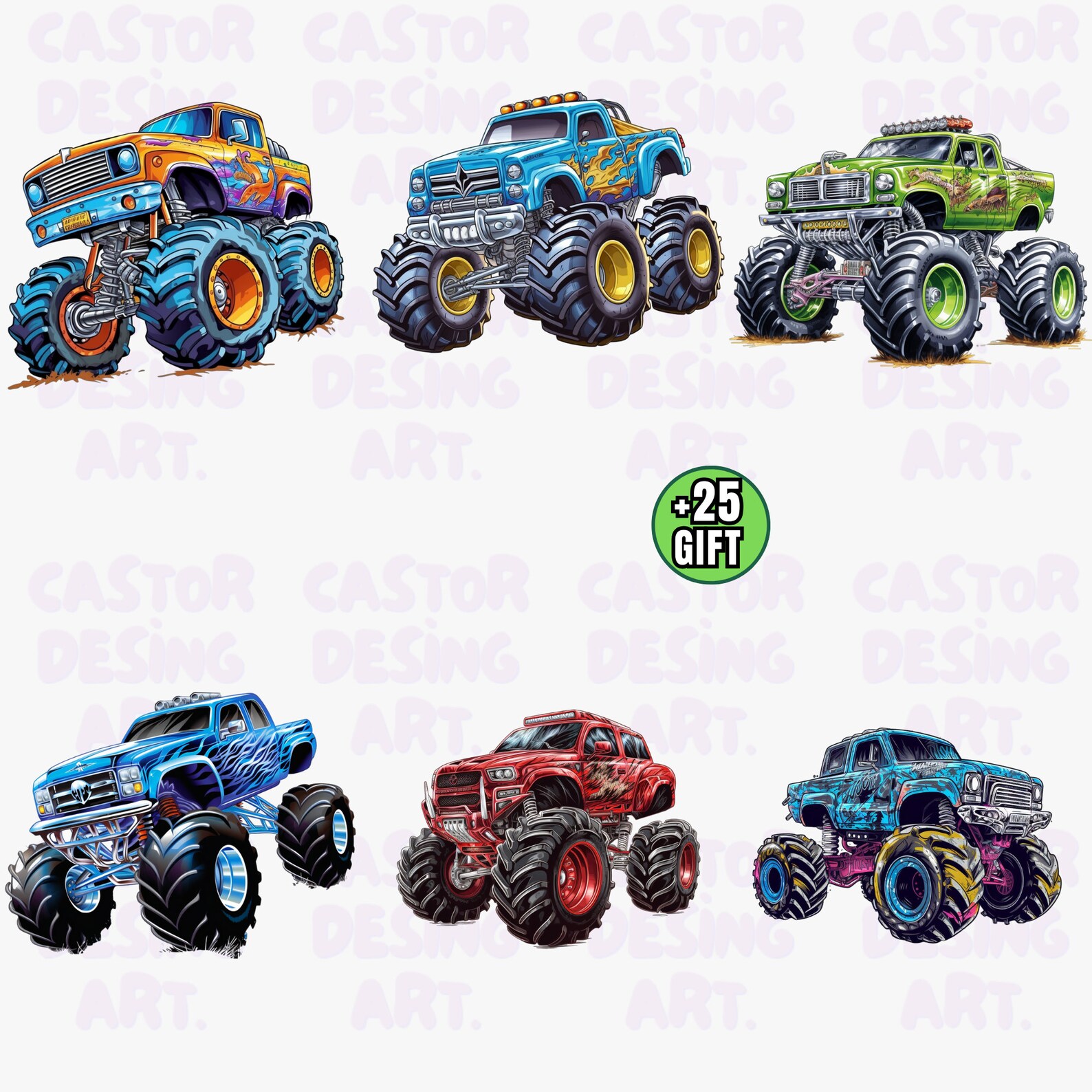 Monster Truck Watercolor, Monster Truck Clipart, Monster Truck PNG ...