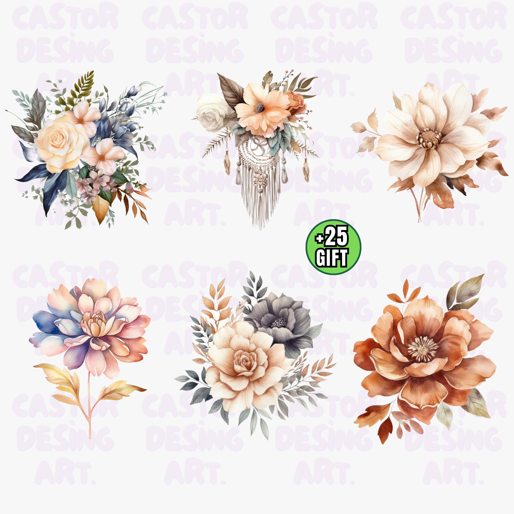 Flowers Boho Clipart Boho Flowers PNG Watercolor Floral - Etsy