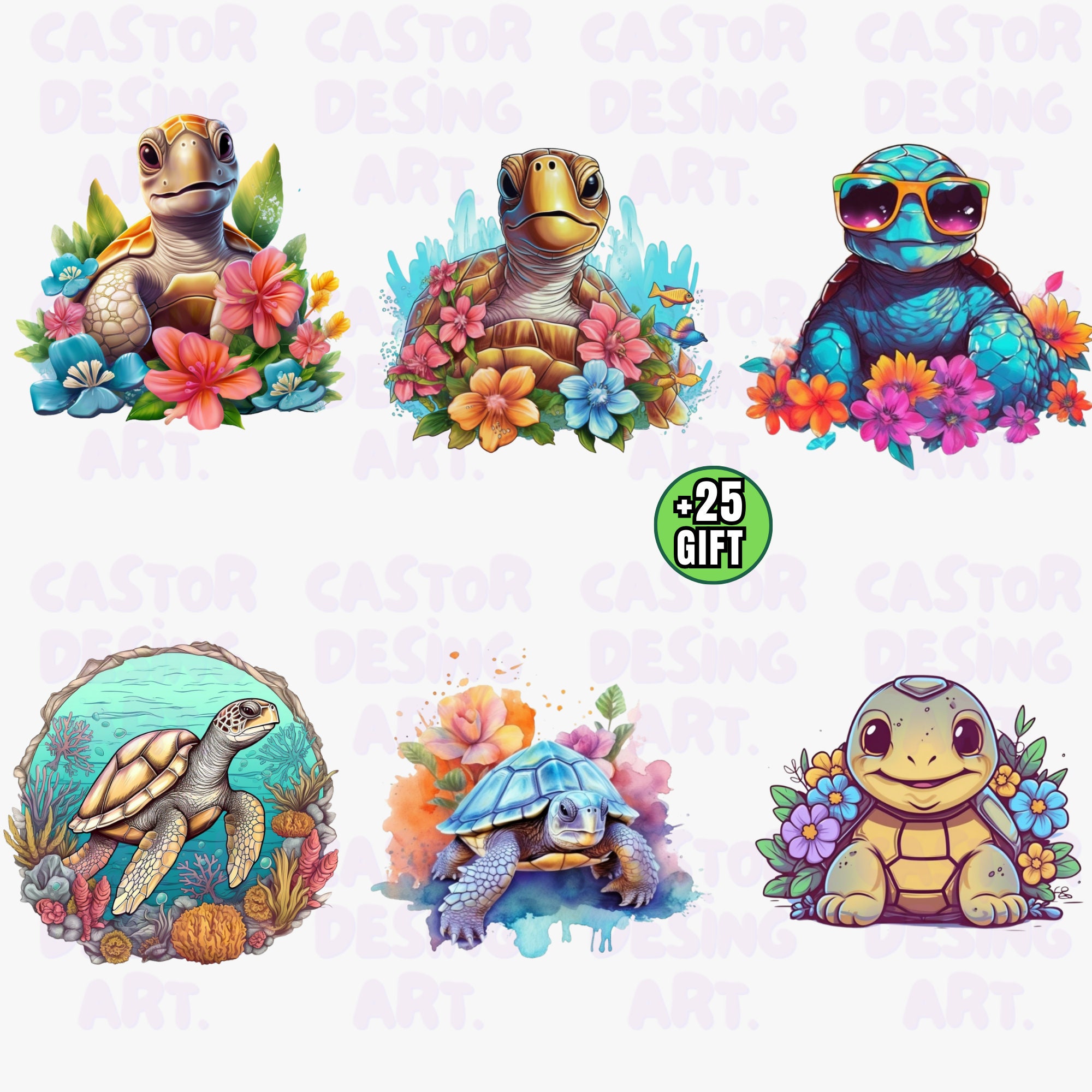 Watercolor Sea Turtle Clipart Cute Nautical Ocean Animals - Etsy