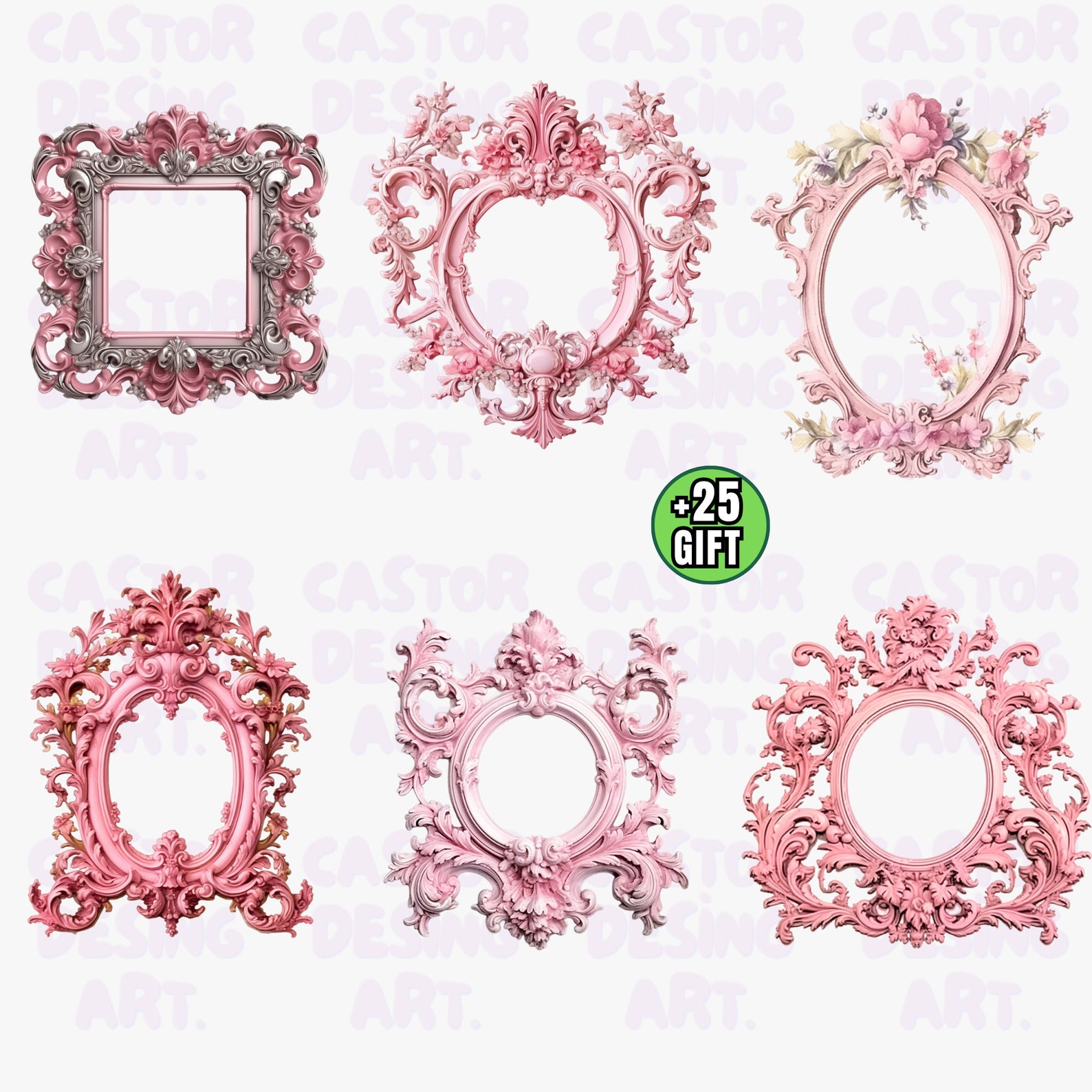 Pink Rococo Frames Clipart, Antique Baroque Vintage Clipart, Digital ...