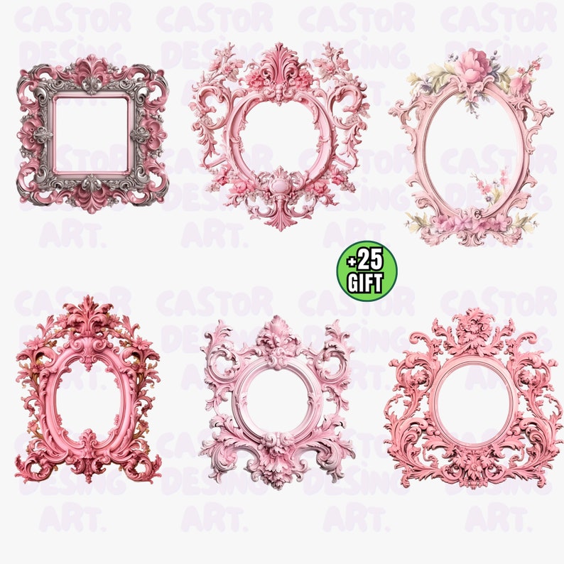 Pink Rococo Frames Clipart, Antique Baroque Vintage Clipart, Digital ...