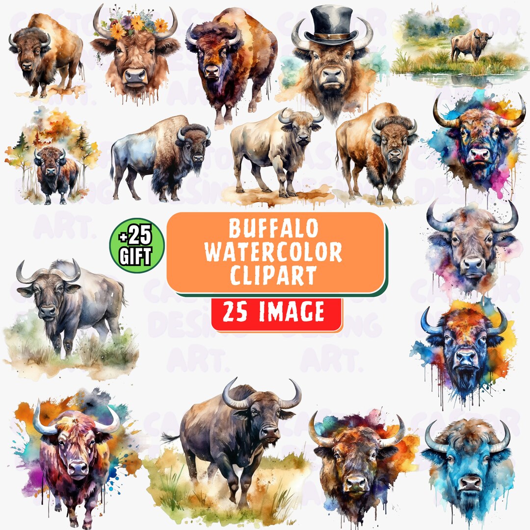 Watercolor Buffalo Png, Buffalo Clipart, Buffalo PNG, Watercolor ...
