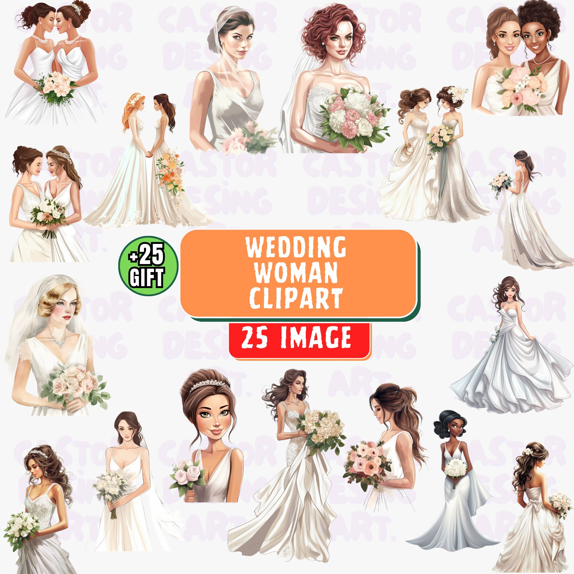 Bride Wedding Clipart Set, Watercolor, Wedding Clipart Bundle, Wedding ...