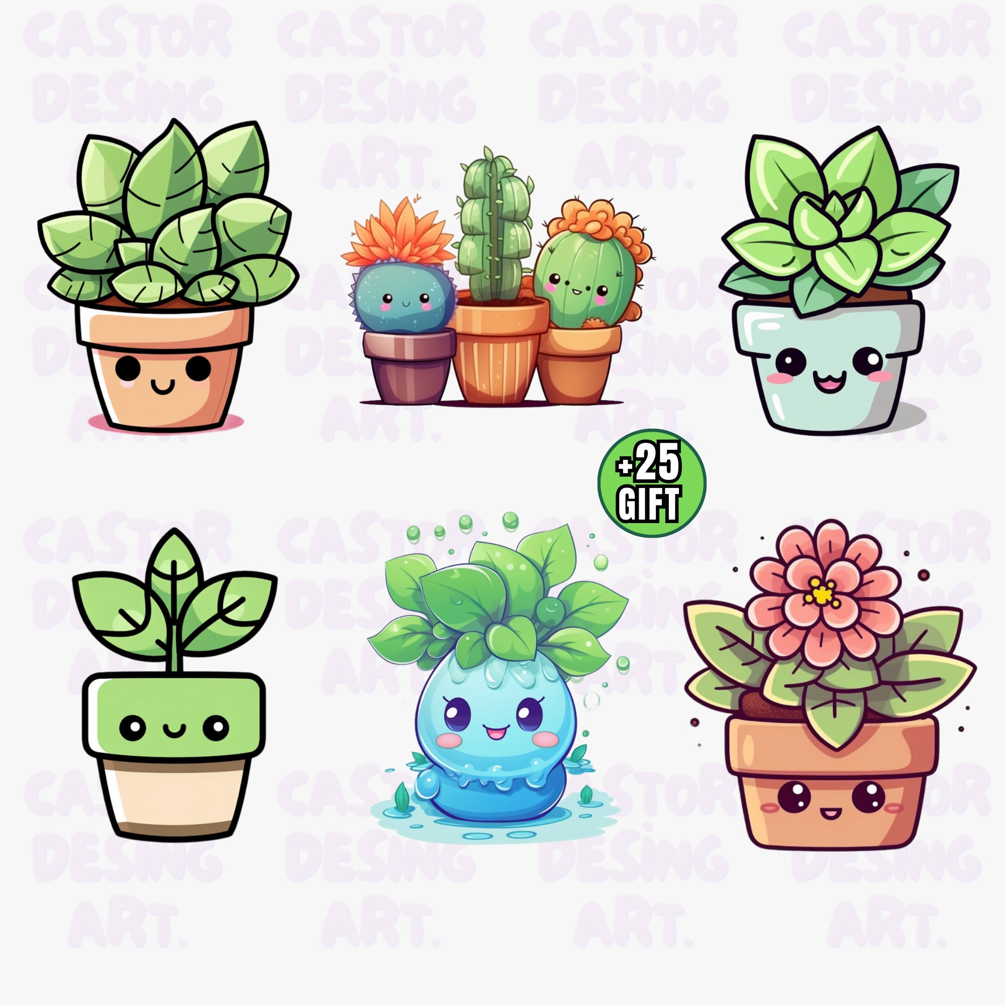 Kawaii Potted Plants, House Plants Clipart, Kawaii Digital Stickers ...