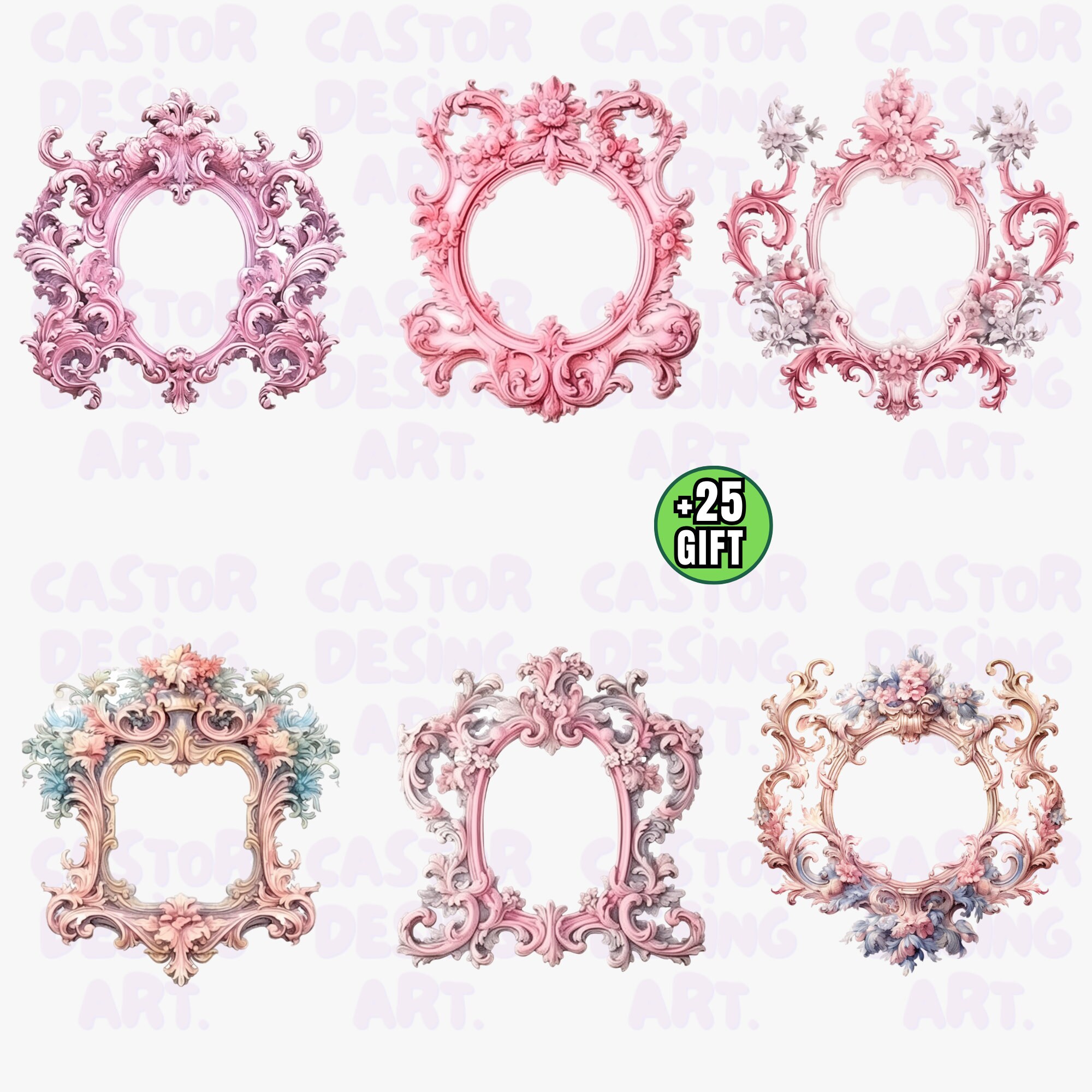 Pink Rococo Frames Clipart, Antique Baroque Vintage Clipart, Digital ...