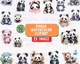 Panda Watercolor Clipart Set, Panda Illustration, Panda Clipart PNG ...