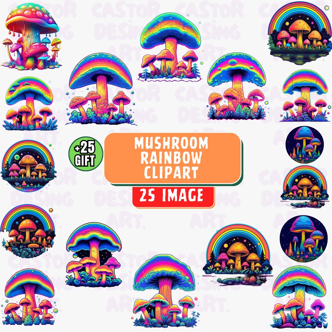Magic Mushroom Clipart, Rainbow Magic Mushroom PNG, Bright Rainbow ...