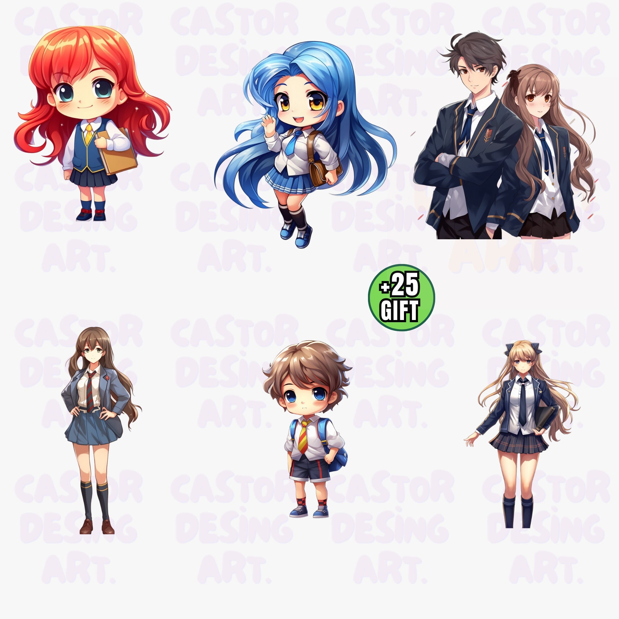 Anime Back to School Clipart, Watercolor School Clipart, Back to School ...