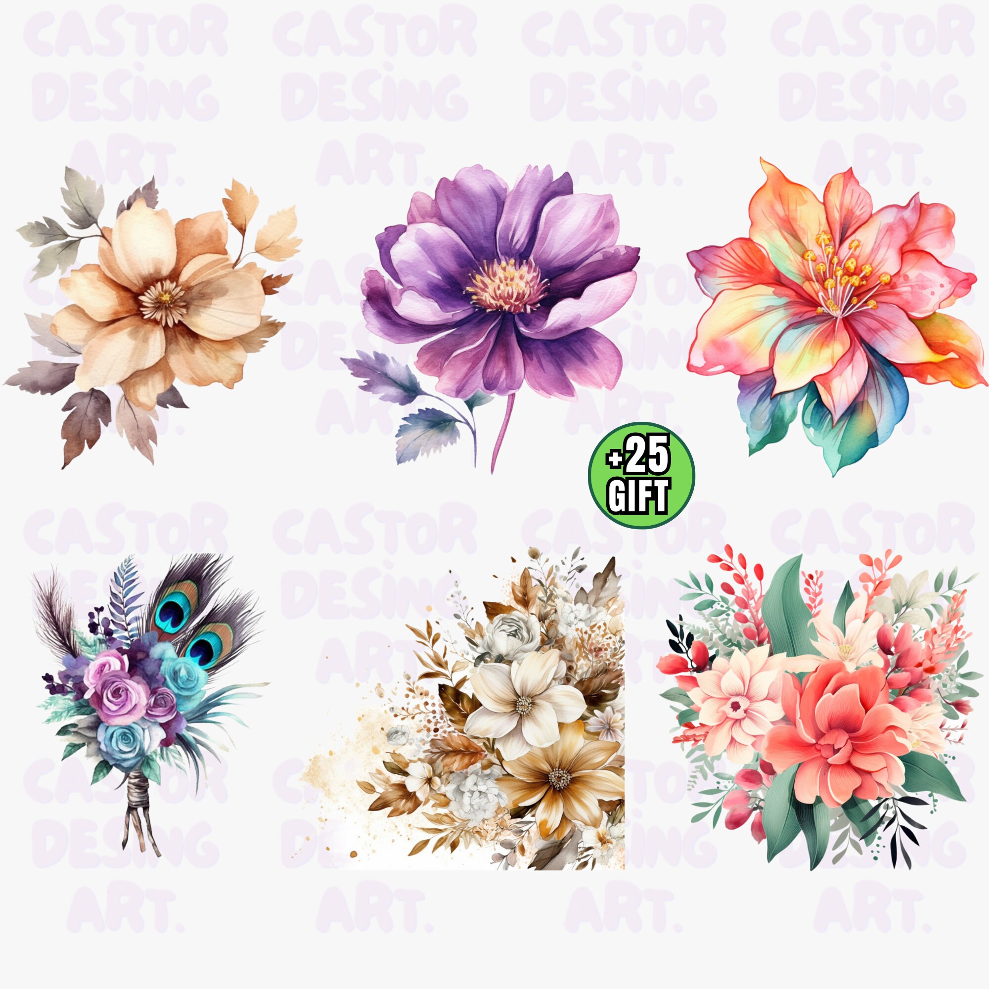 Flowers Boho Clipart Boho Flowers PNG Watercolor Floral - Etsy