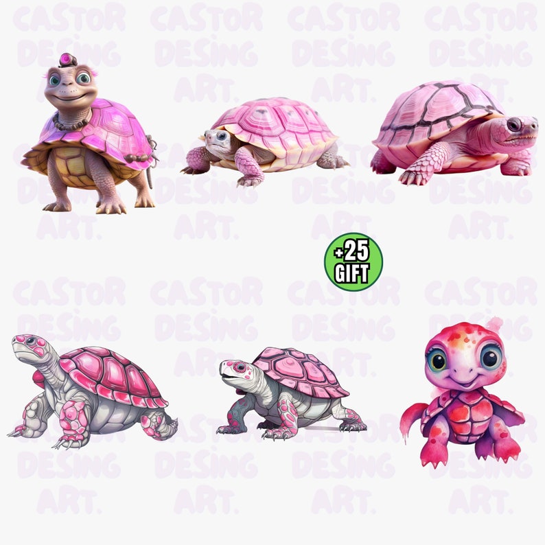 Watercolor Pink Turtle Clipart Pink Sea Turtle Watercolor - Etsy