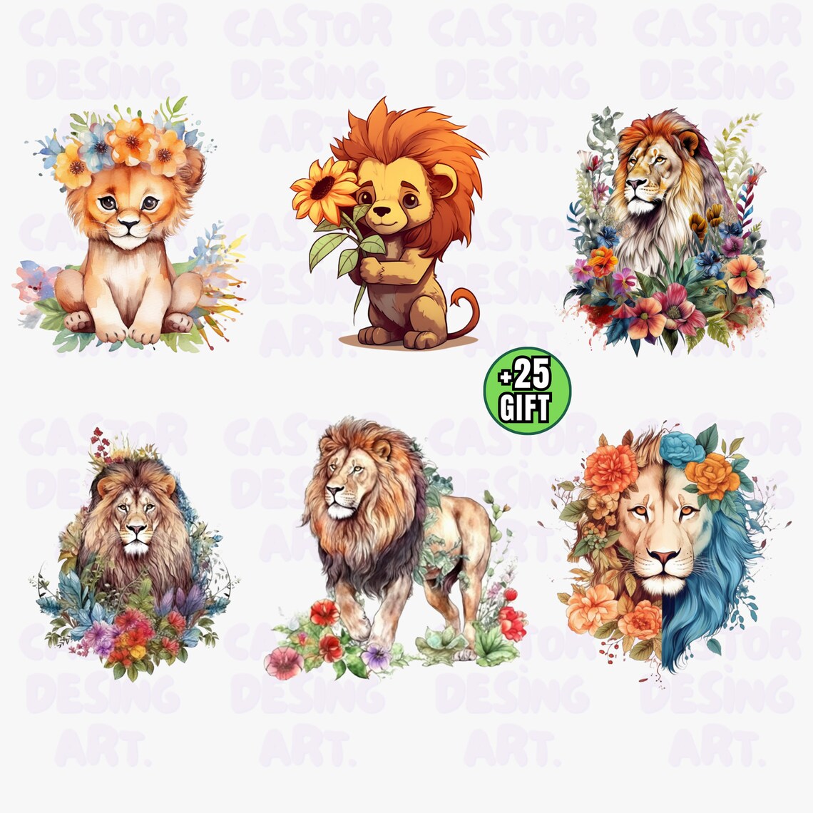 Lions Watercolor Clipart Bundle, Lion Safari Images, Animal Graphics ...