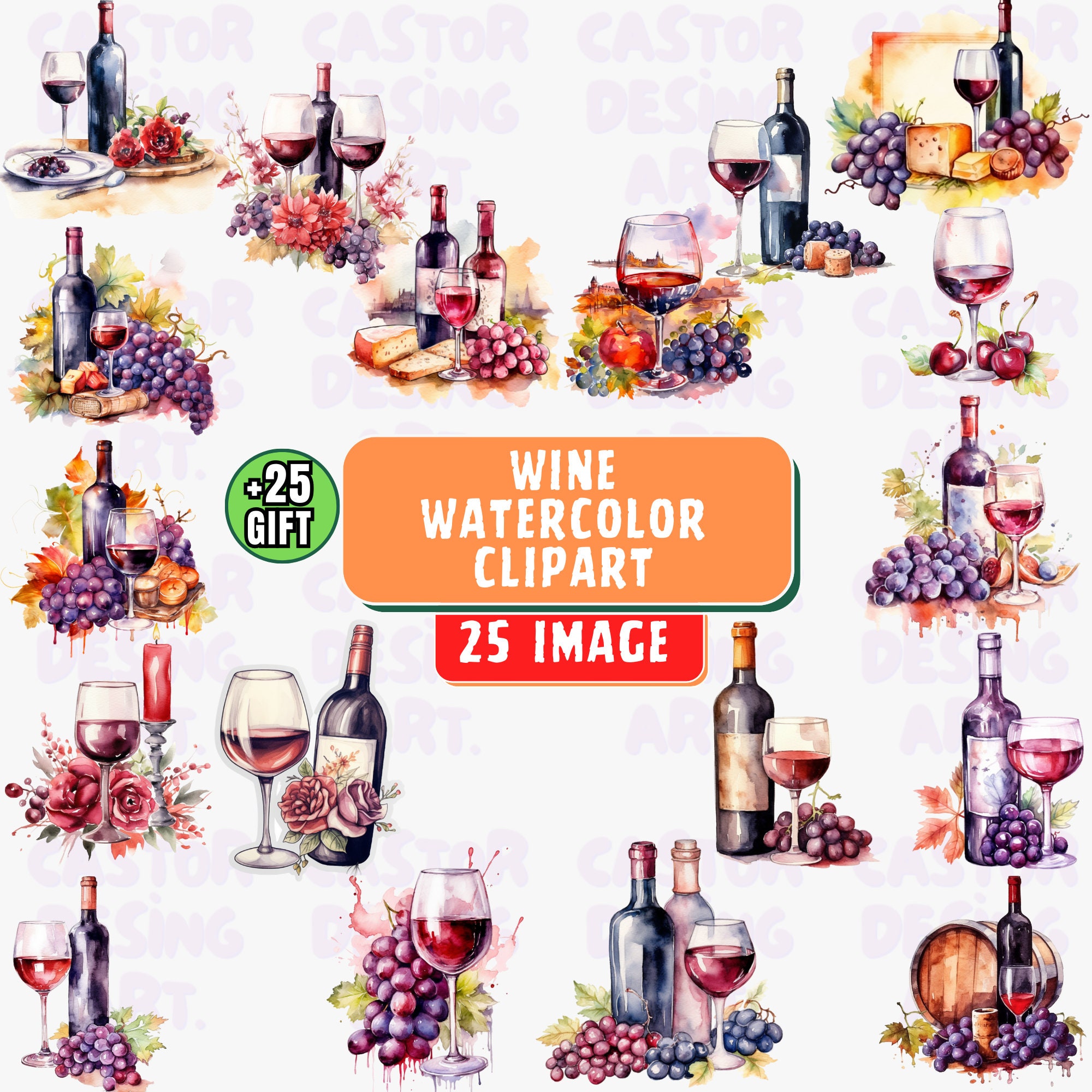 Wine Alcohol Colorfull Watercolor, Chardonnay Clipart, Grapes Clipart ...