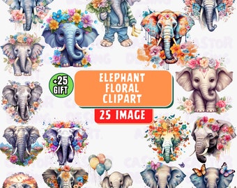 16 Baby Elephant Watercolor Clipart, Cute Elephant Baby Shower Graphics ...