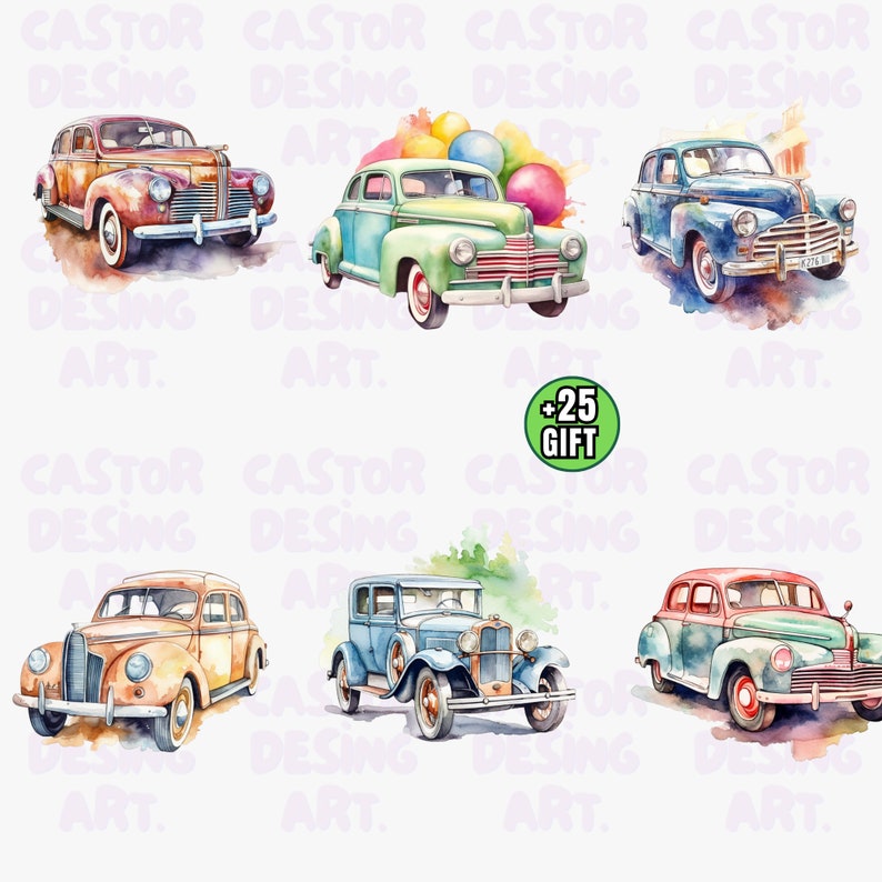 Vintage Cars Clipart Printable Illustration Antique Old Rusty - Etsy