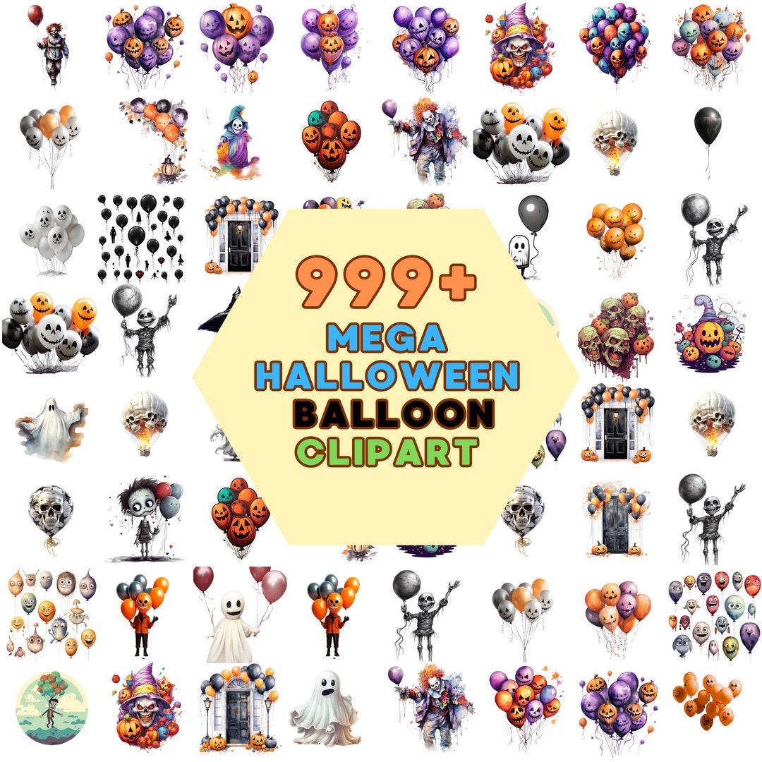 1000+ Halloween Baloon Bundle Clipart, Balloons Clipart, Birthday Cake ...