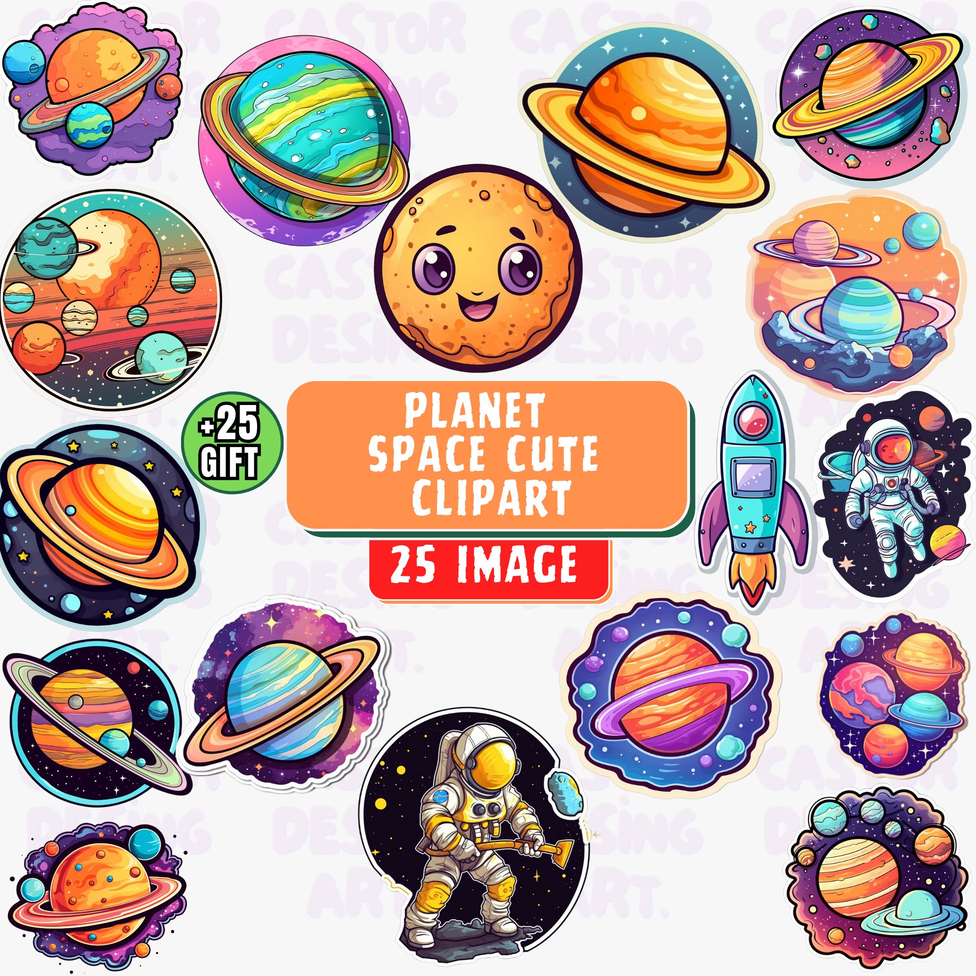 Planet Space Cute Clipart, Outer Space Clipart Set, Planets Clipart Set ...
