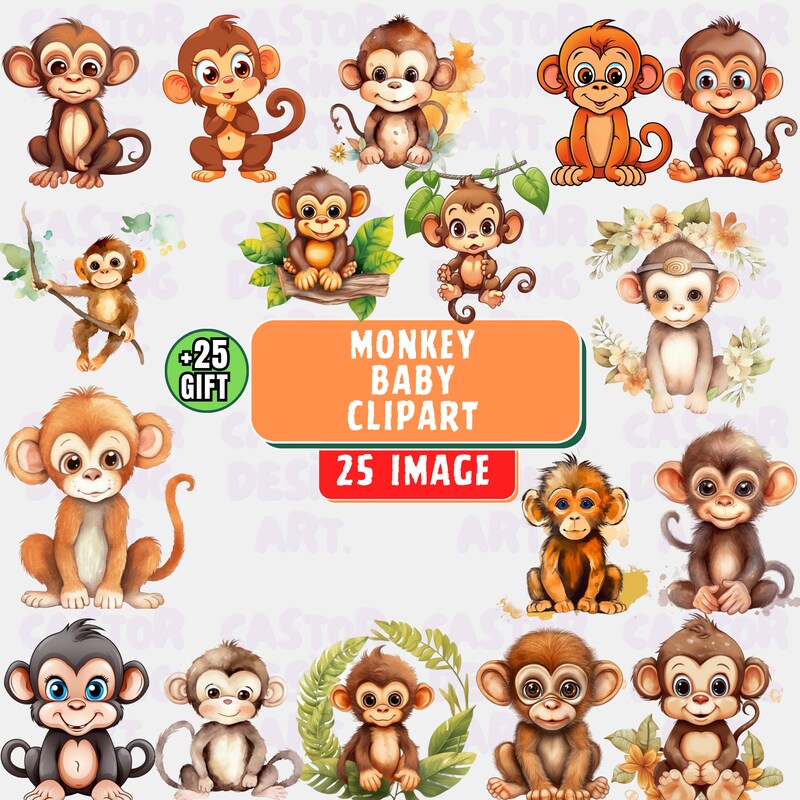 Monkey Clipart - Etsy