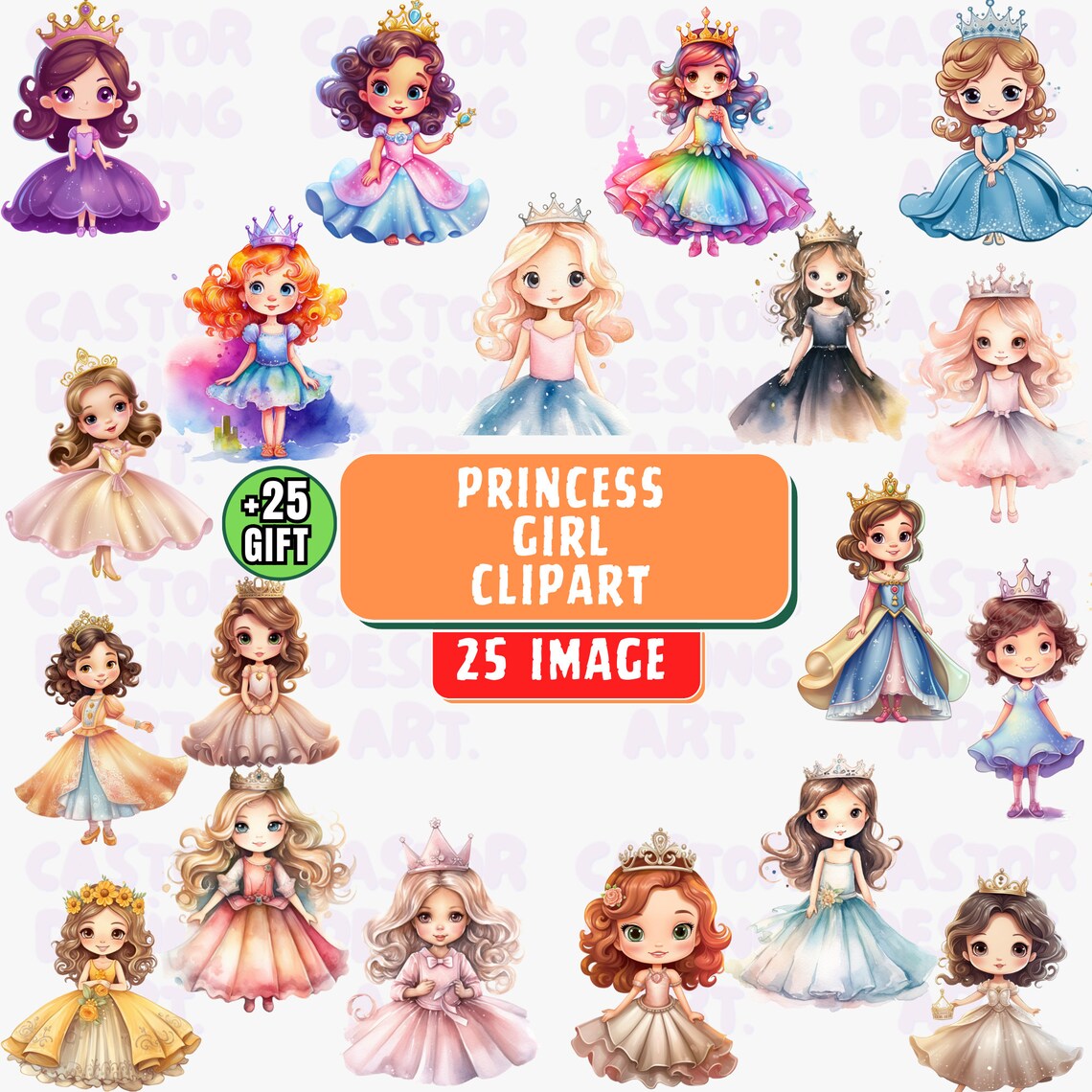 Princess Girl Clipart Cute Princess Clipart Watercolor - Etsy