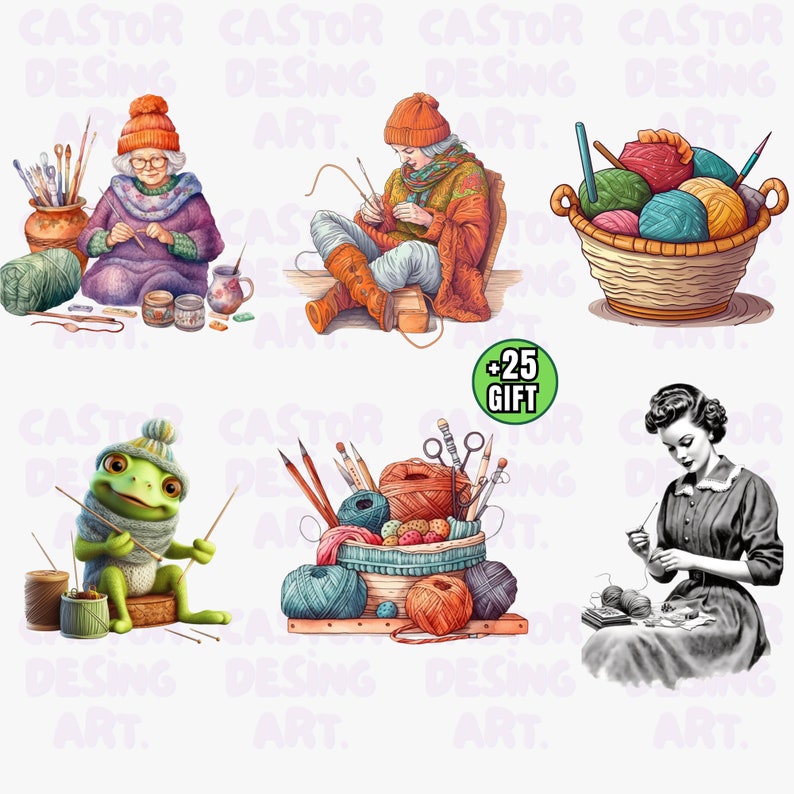 Knitting Collection Watercolor Png, Knitting Girls Clipart, Crochet ...