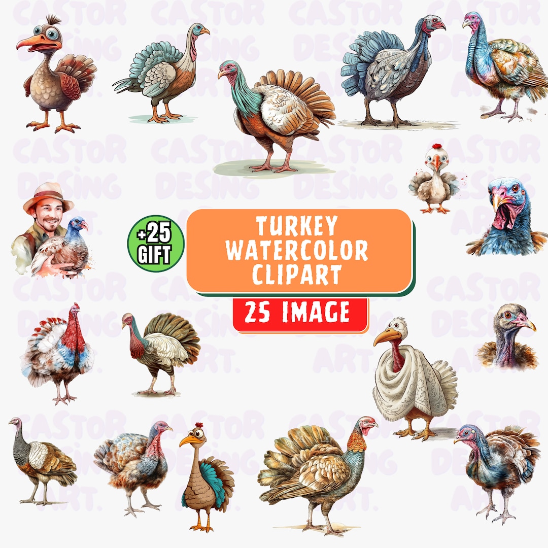 Turkey Clipart, Turkey Digital Clipart, Watercolor Clipart, Watercolor ...