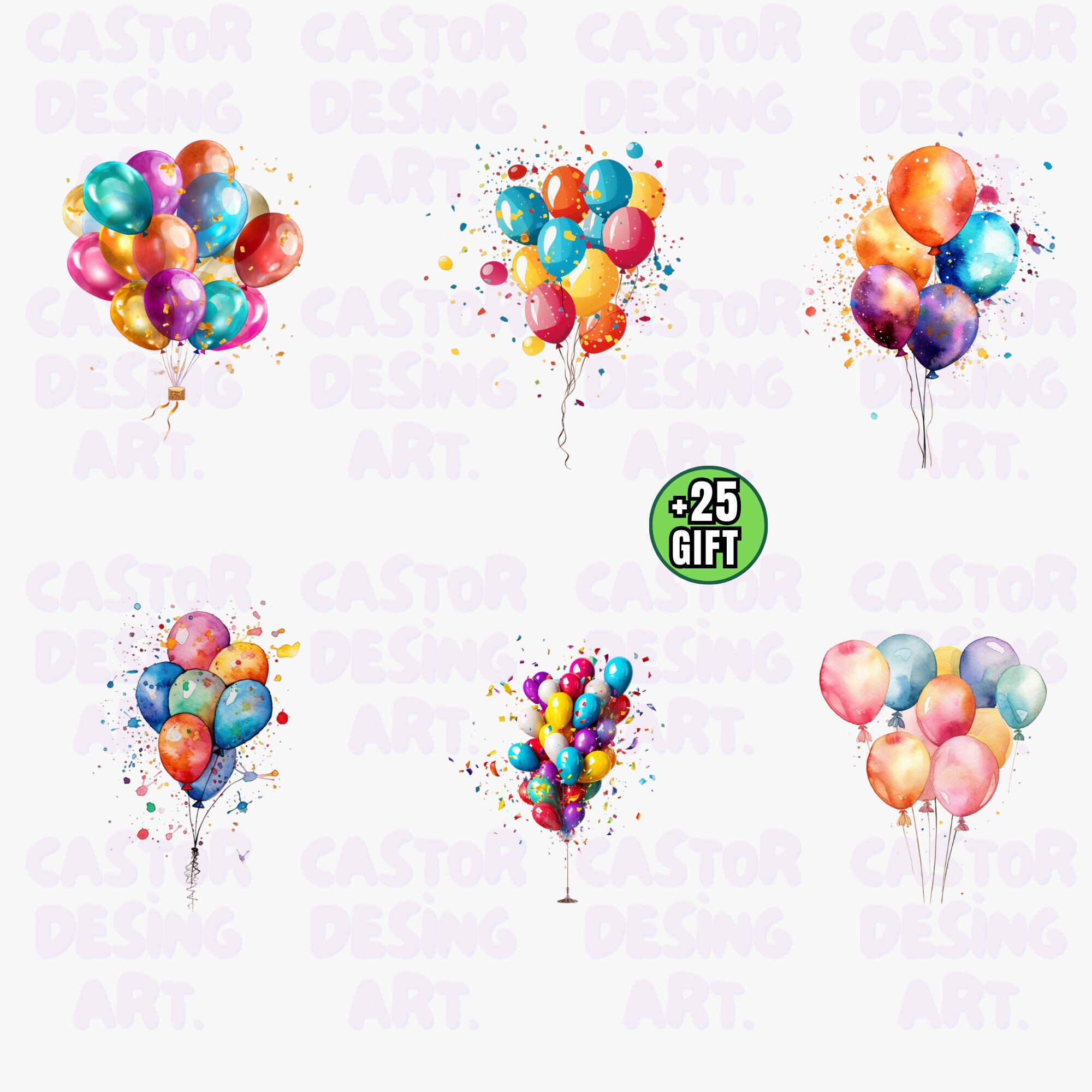 Balloons Watercolor Clipart PNG, Digital Download, Boho Birthday ...