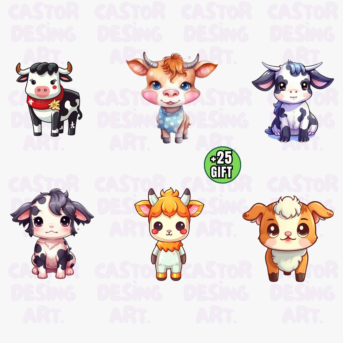 Cow Cute Clipart SET, Cute Cow PNG, Cow Clipart, Highland Baby Cow ...