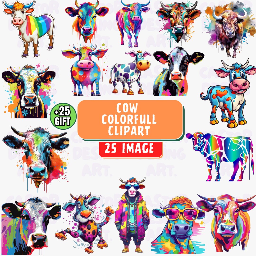 Colorful Cute Cow Clipart, Cute Cow PNG, Cow Clipart, Cow Clipart PNG ...