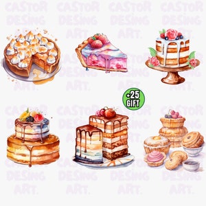 Bakery Watercolor Clipart, Sweet Treats Watercolor Clipart Bundle ...