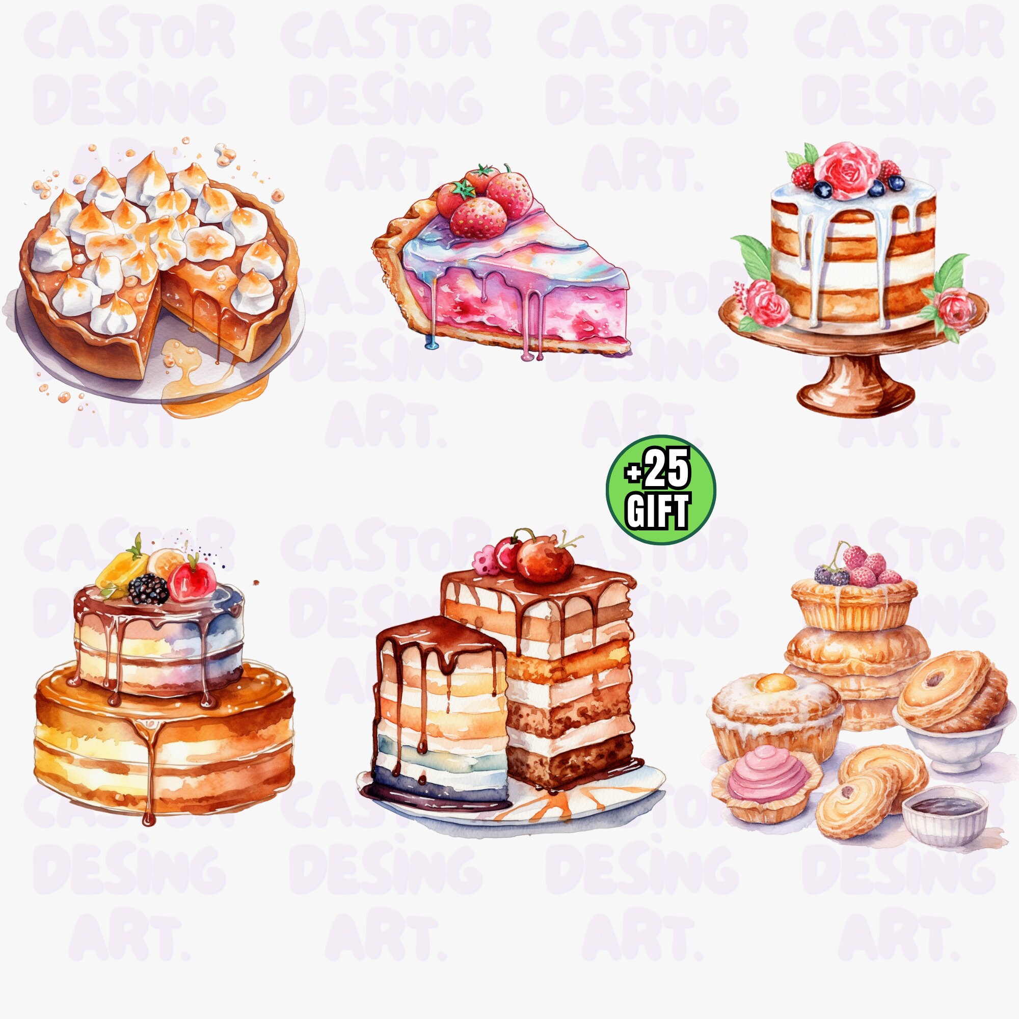Bakery Watercolor Clipart, Sweet Treats Watercolor Clipart Bundle ...