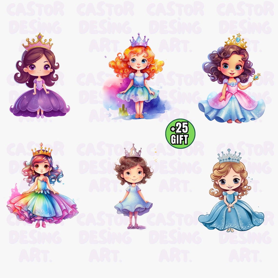 Princess Girl Clipart Cute Princess Clipart Watercolor - Etsy