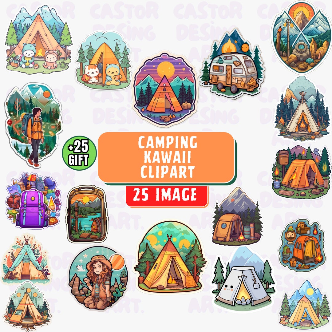 Kawaii Camping Clipart, Kawaii Camping Clip Art Set, Kawaii Clipart ...
