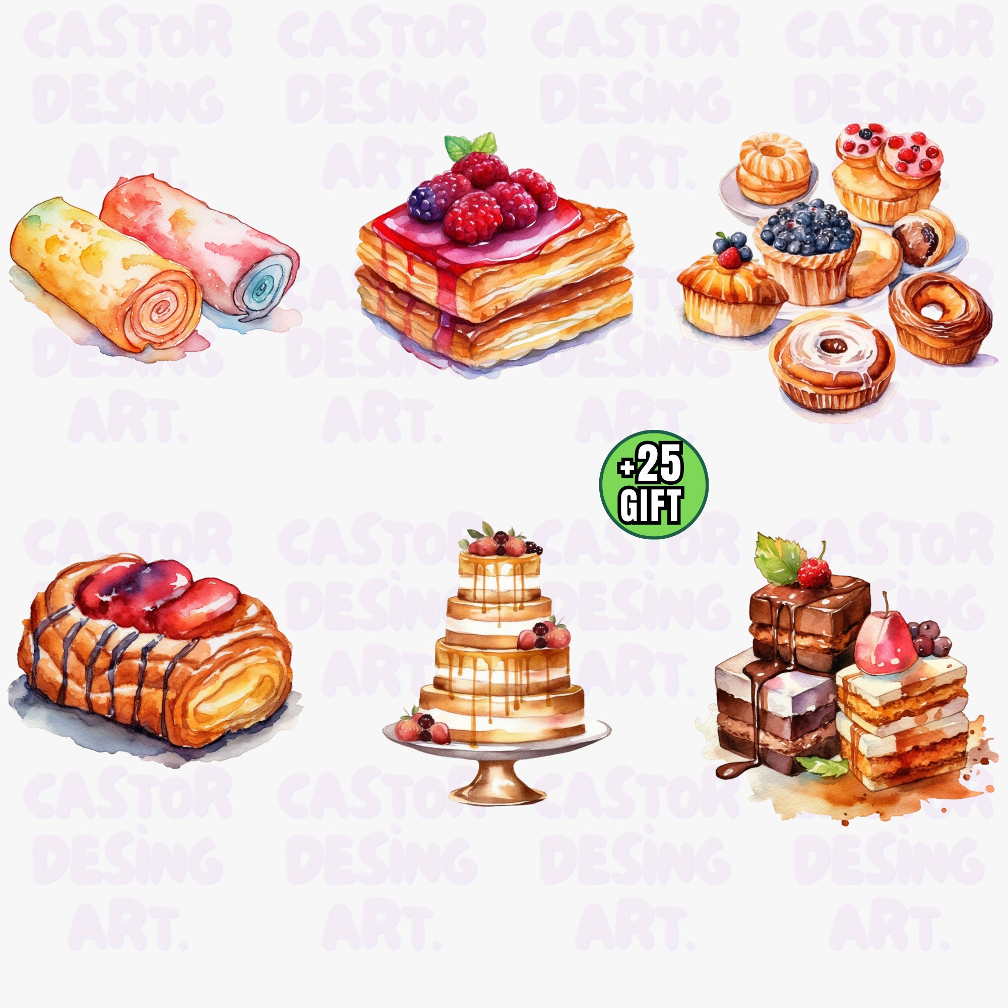 Bakeries Watercolor Clipart Bundle, Bakery Images, Sweet Treat Graphics ...