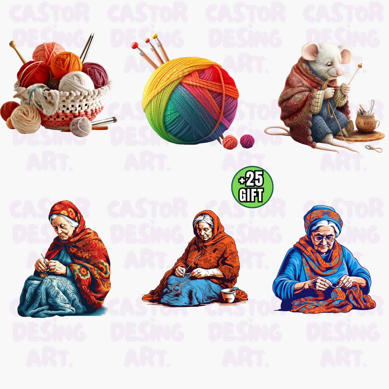Knitting Collection Watercolor Png, Knitting Girls Clipart, Crochet ...