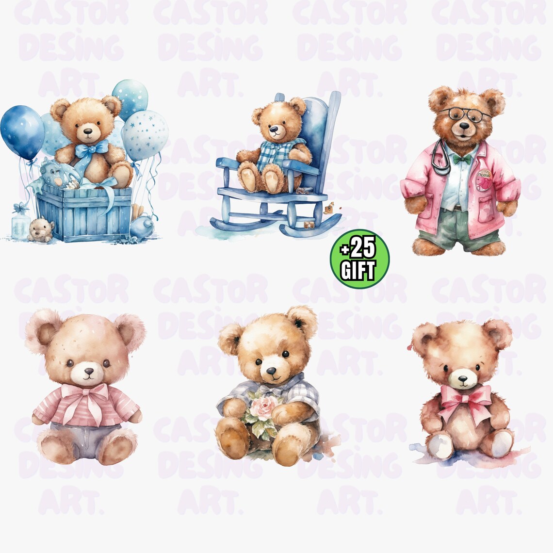 Teddy Bear Watercolor Clipart, Baby Bear Nursery Art, Baby Bear ...