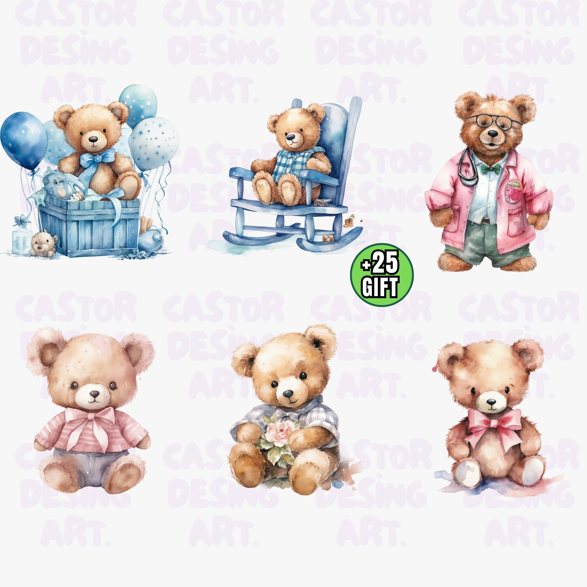Teddy Bear Watercolor Clipart, Baby Bear Nursery Art, Baby Bear ...