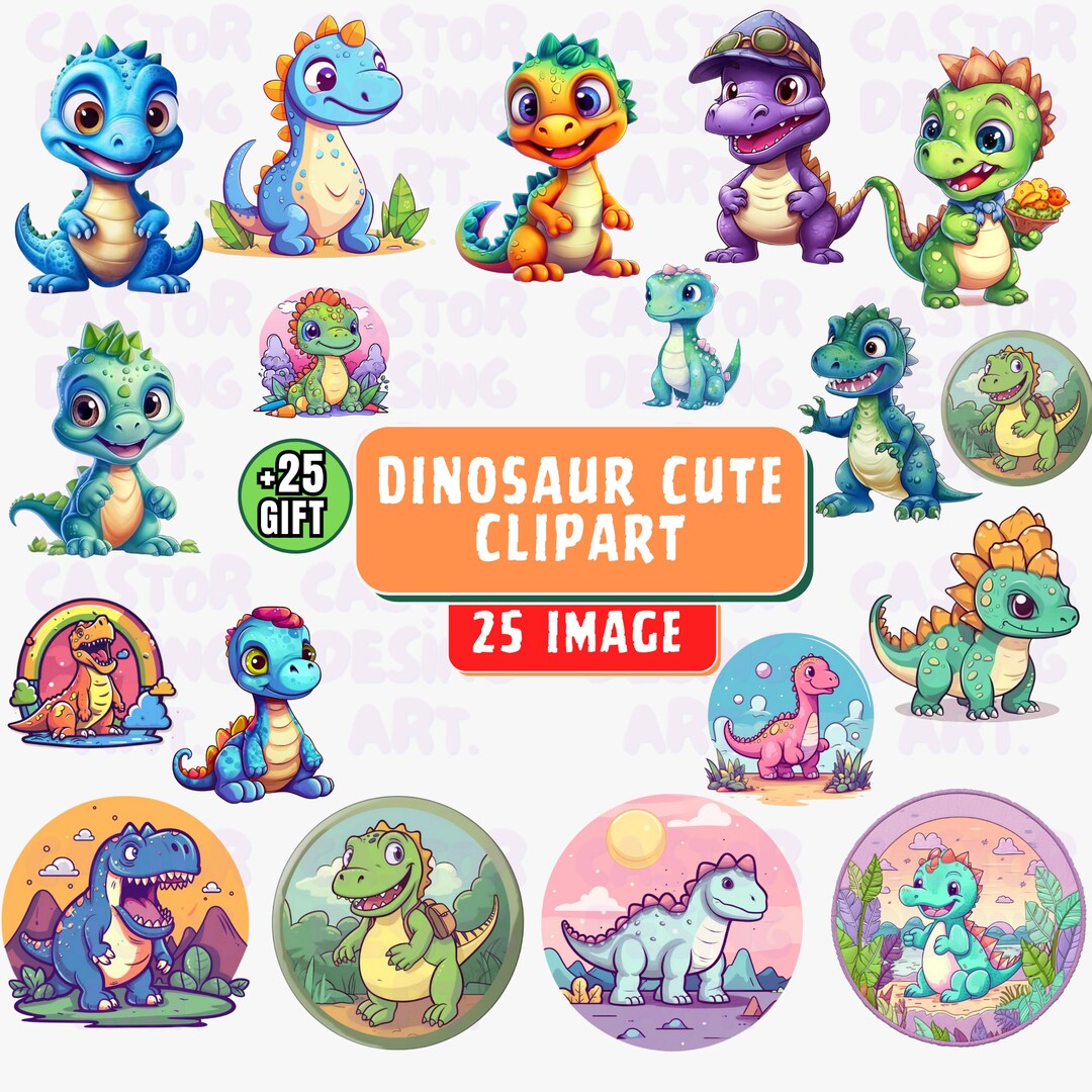 Cute Watercolor Dinosaur Clipart, Cute Dino PNG, Nursery Wall Art ...