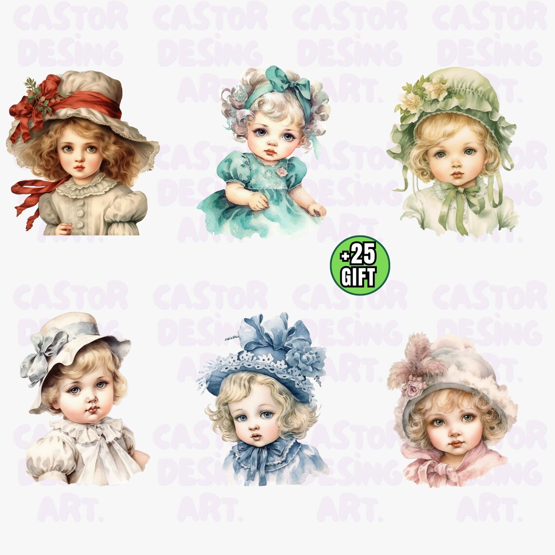 Retro Vintage Kids Watercolor Clipart Bundle Nostalgic - Etsy