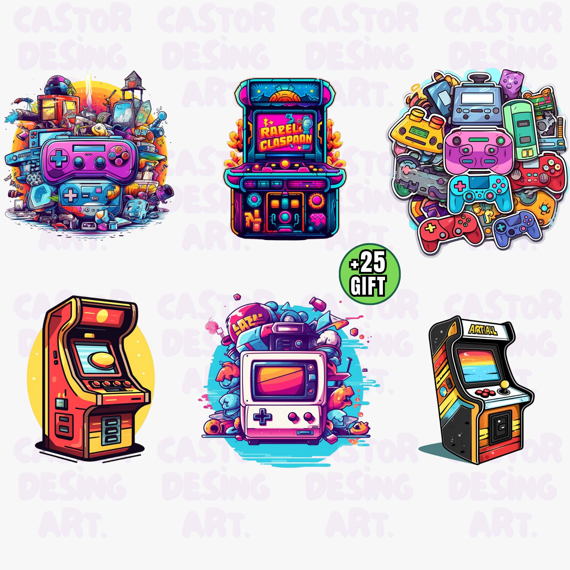Nostalgia Gaming Colorful Clipart, Video Game Clipart, Retro Arcade ...