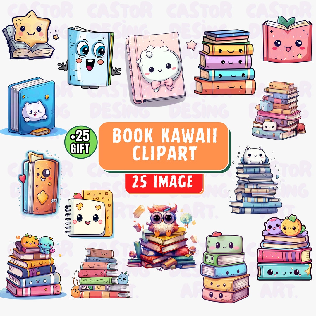 Kawaii Books Clipart, Cute Cartoon School Books Clip Art, Kawaii Book ...