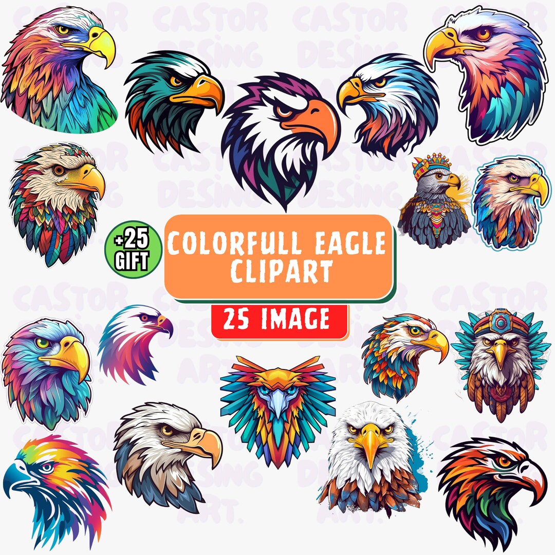 Colorful Eagle Clipart, Watercolor Bald Eagle Clipart, Alpine Forest ...