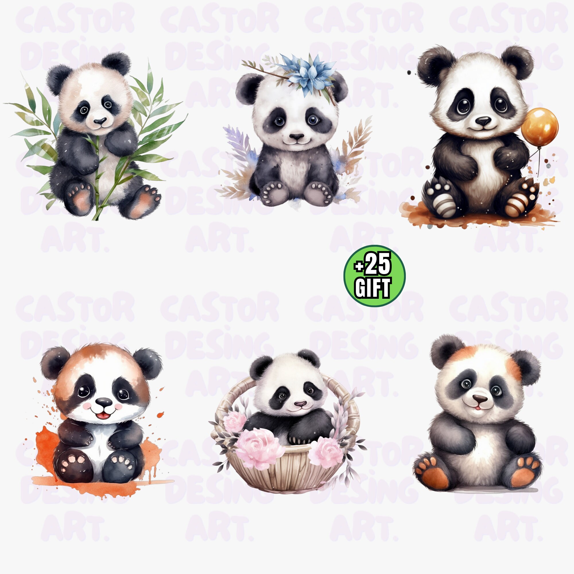 Watercolor Baby Panda Clipart Panda PNG Nursery Animal - Etsy
