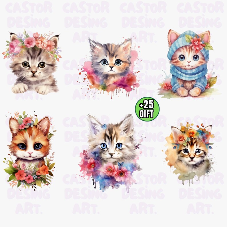 Cat Watercolor Clipart Watercolor Cats PNG Bundle Cats - Etsy