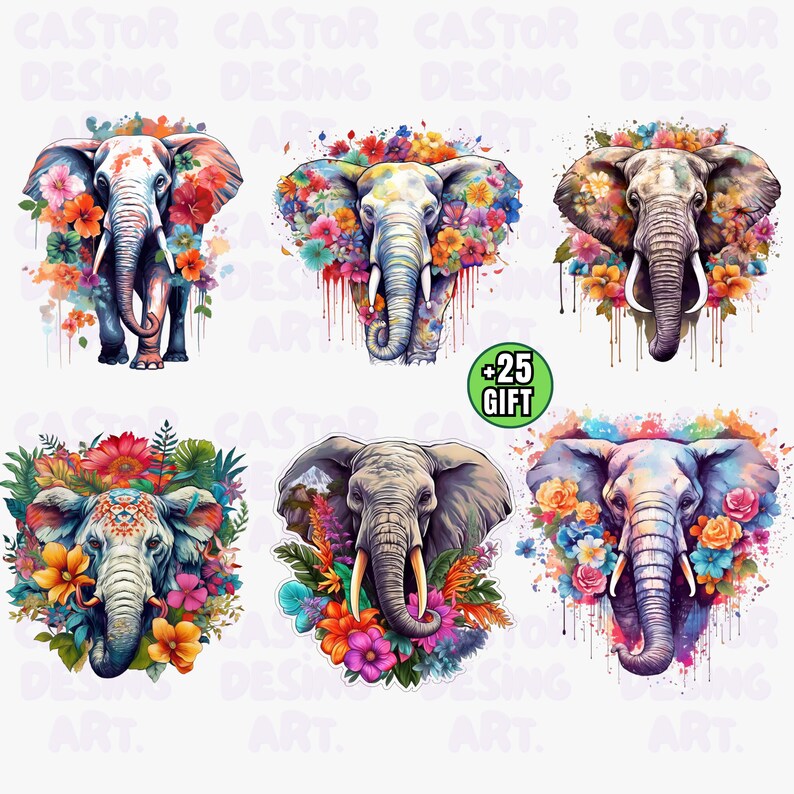 Floral Elephant Watercolor Clipart, Cute Animal Png, Baby Shower, Cute ...