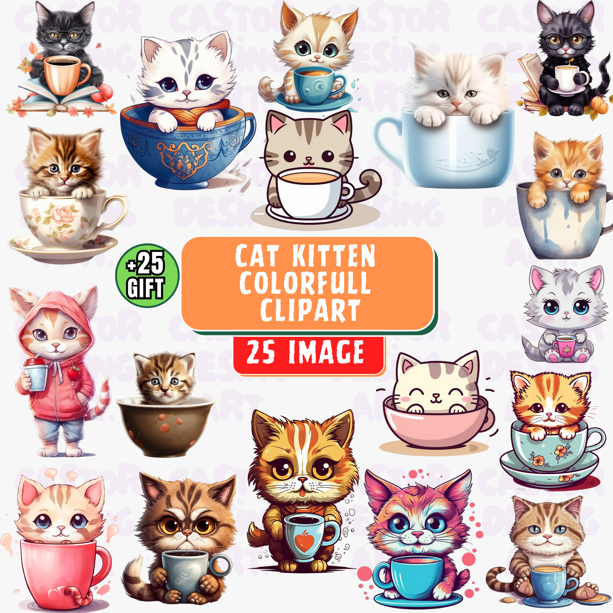 Cat Kitten Colorful Clipart Kitten Cats Clipart Vector - Etsy