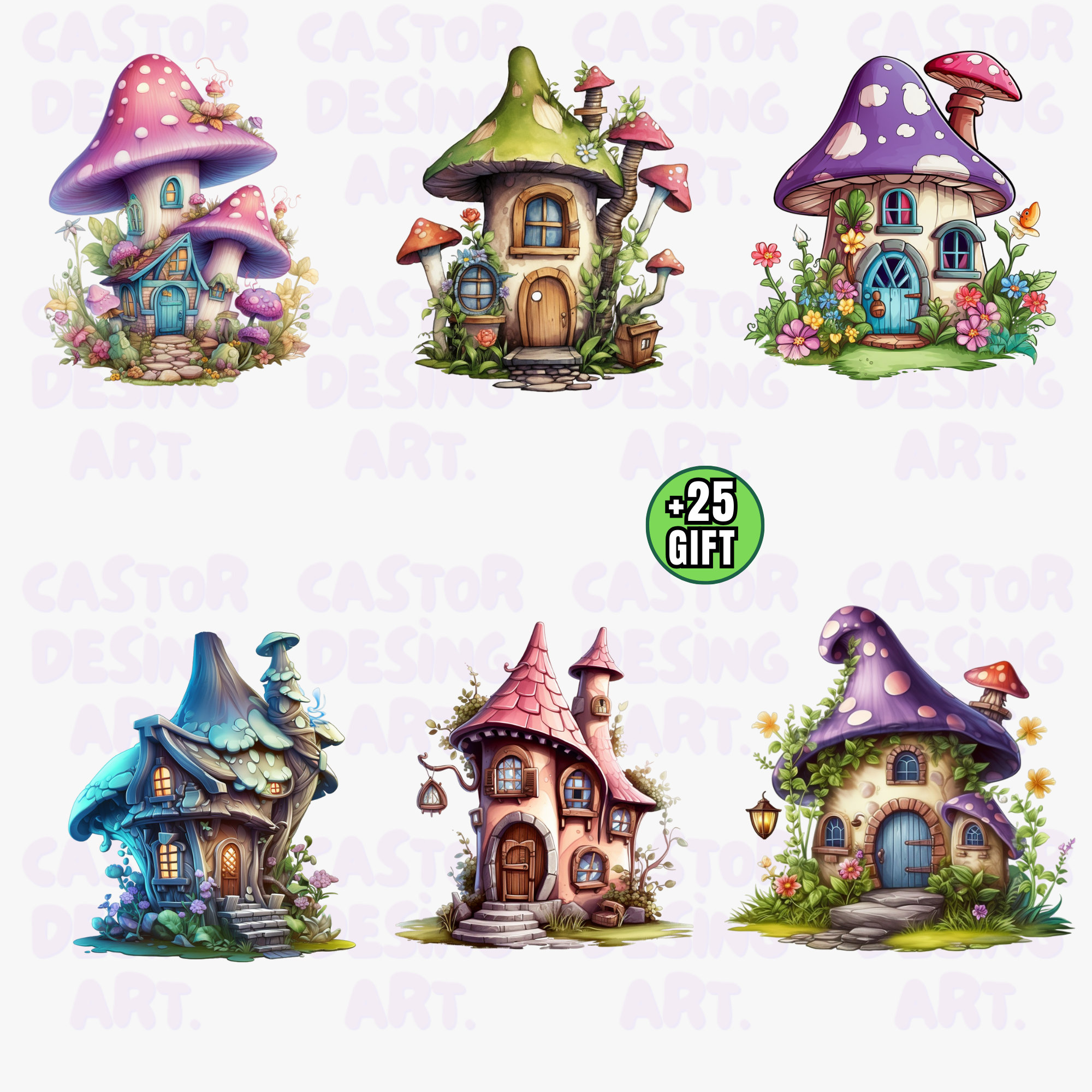 Fairy Houses Clipart Cute Fairy House Watercolor Clipart - Etsy