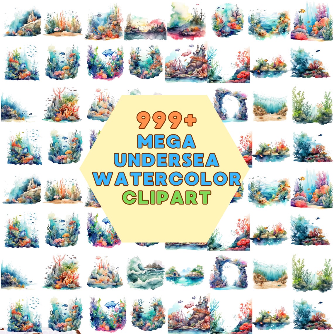 Watercolor Under the Sea Animals Bundle Clipart Watercolor - Etsy
